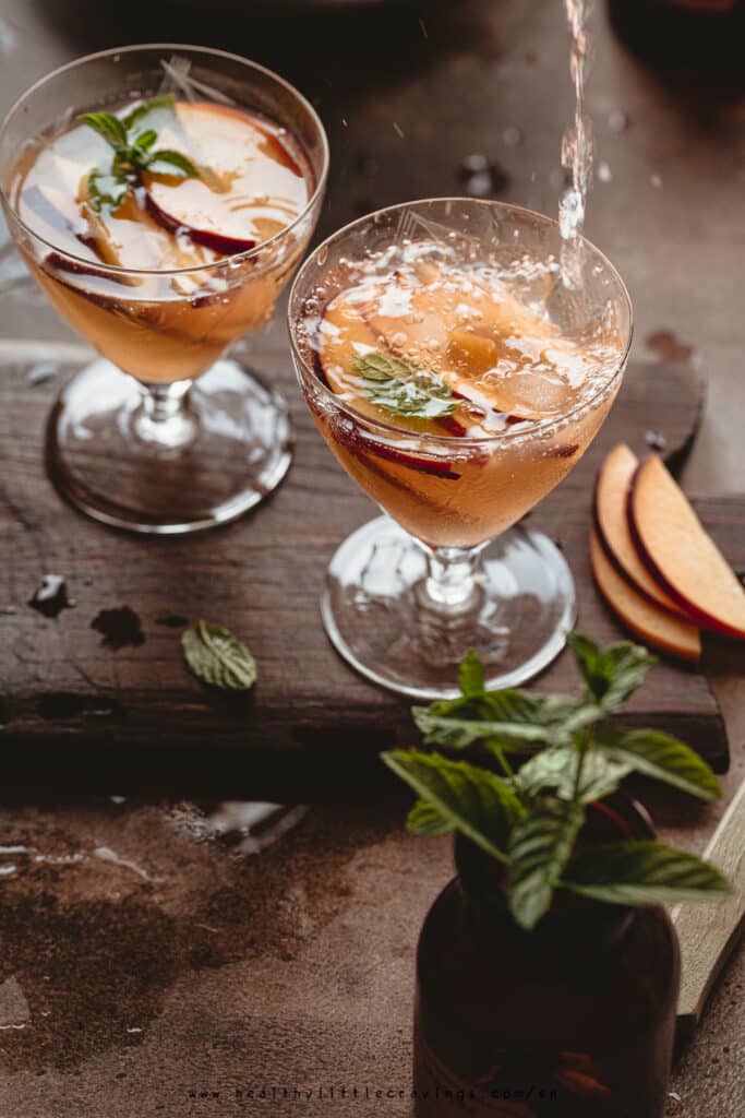 Kombucha Cocktail With Peaches & Mint - Healthy Little Cravings